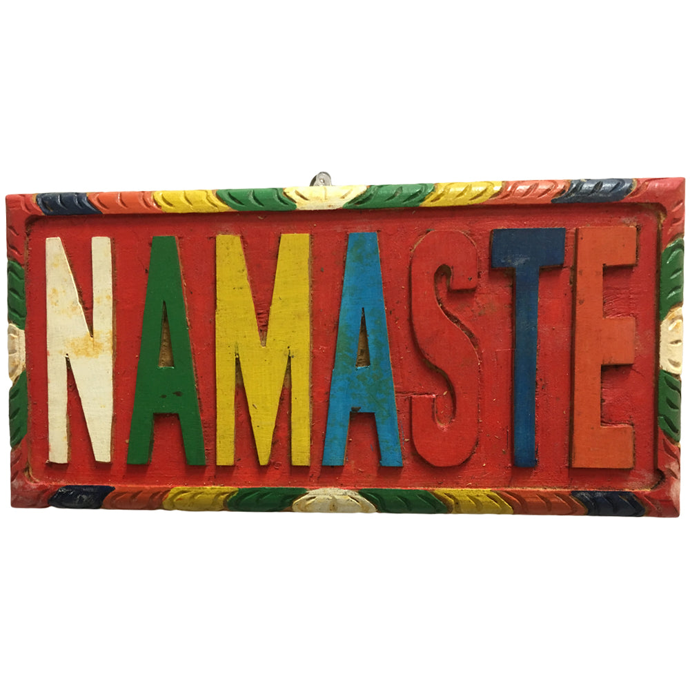 Vintage Hand-Carved Namaste Wooden Wall Plaque (12" x 5.5") – Ambali ...